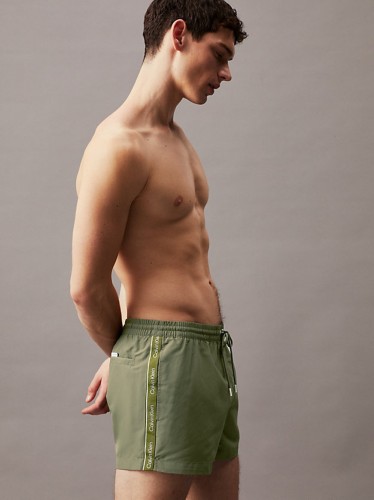 Calvin Klein Logo Tape Short Drawstring Swim Shorts Battle Green Recycled Polyester Trunks Hardedge Online